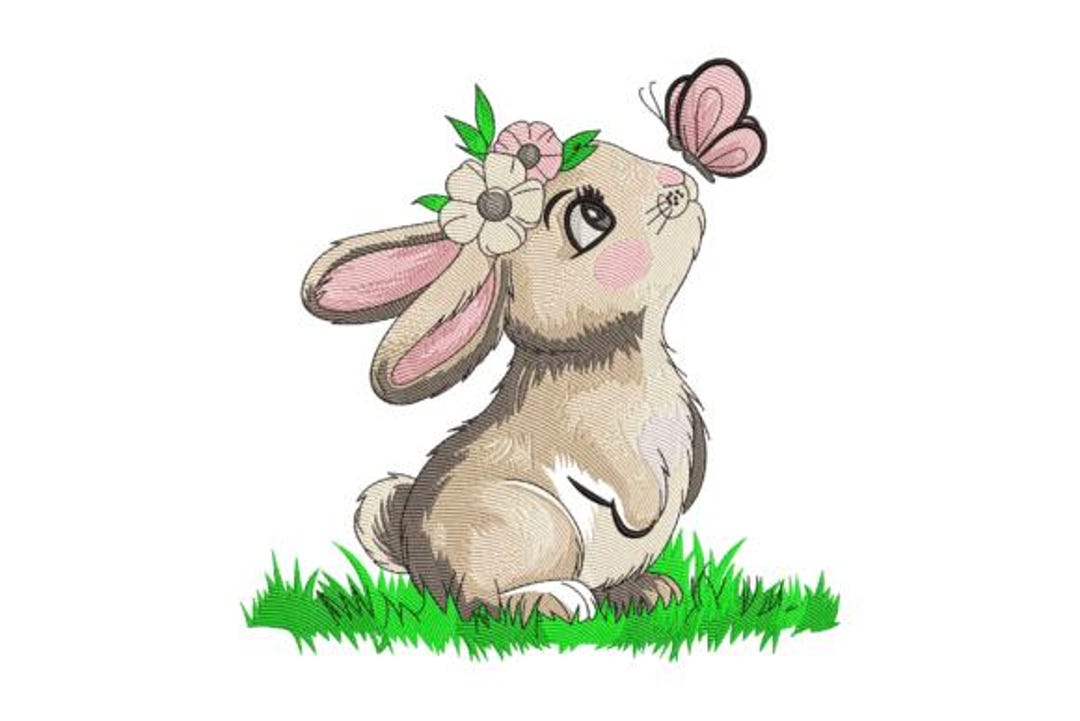Bunny Embroidery Design, Cute Bunny Machine Embroidery Design, Rabbit ...