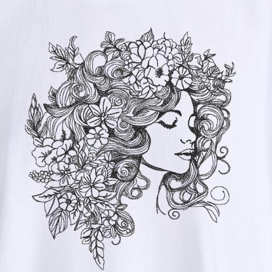 Embroidery Design Flower Lady, Flower Lady, Floral Art, Botanical Woman ...