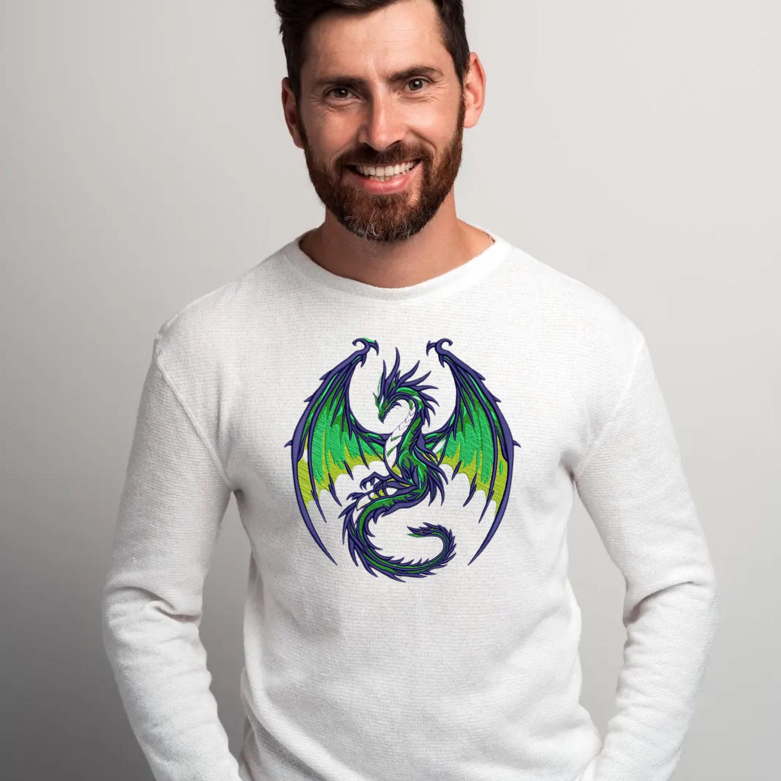 Flying Dragon, Embroidery Design, Gift for Dragon Lovers, Blue and ...