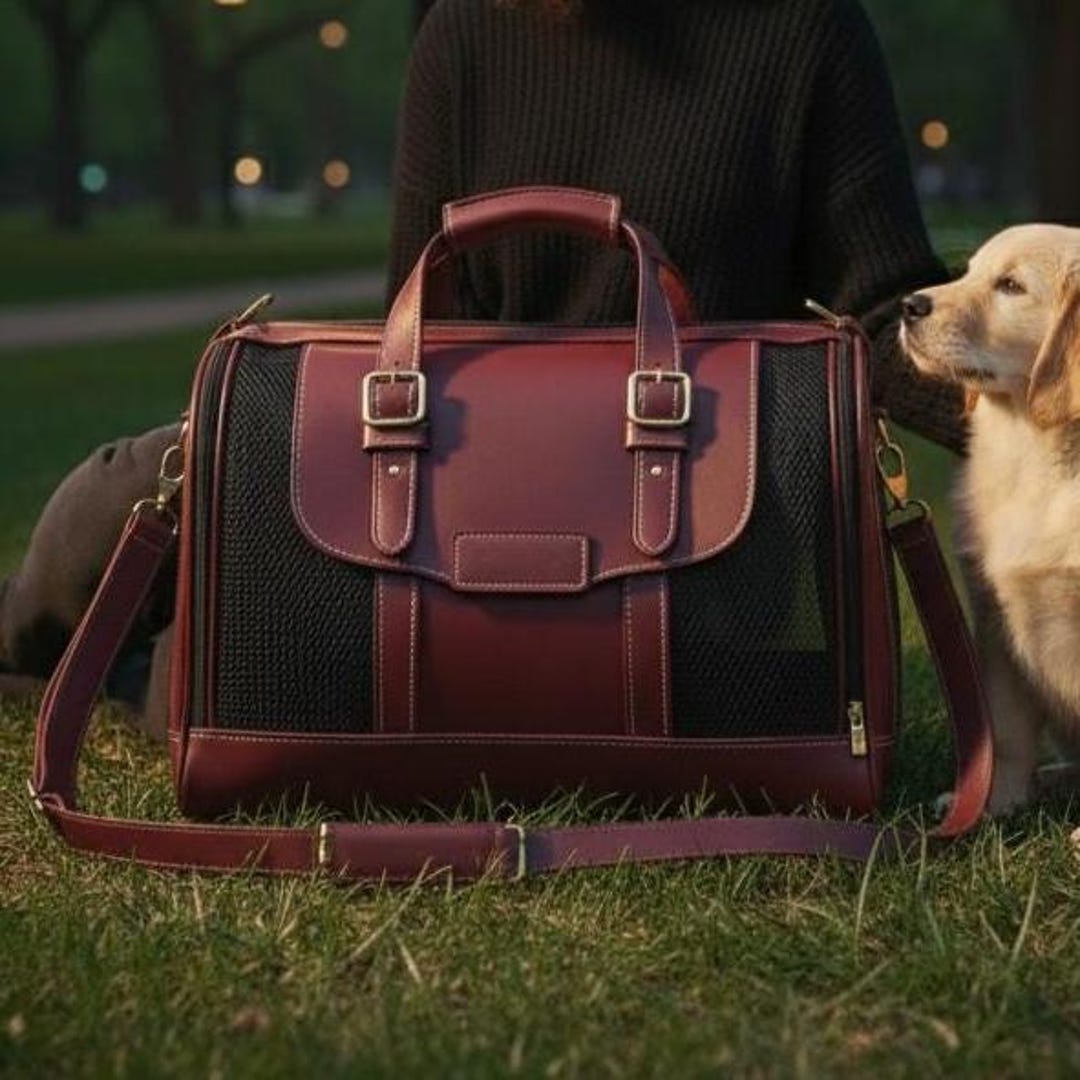 Burgundy Elegant Artisan Leather Dog Tote | Compact Pet Carrier ...