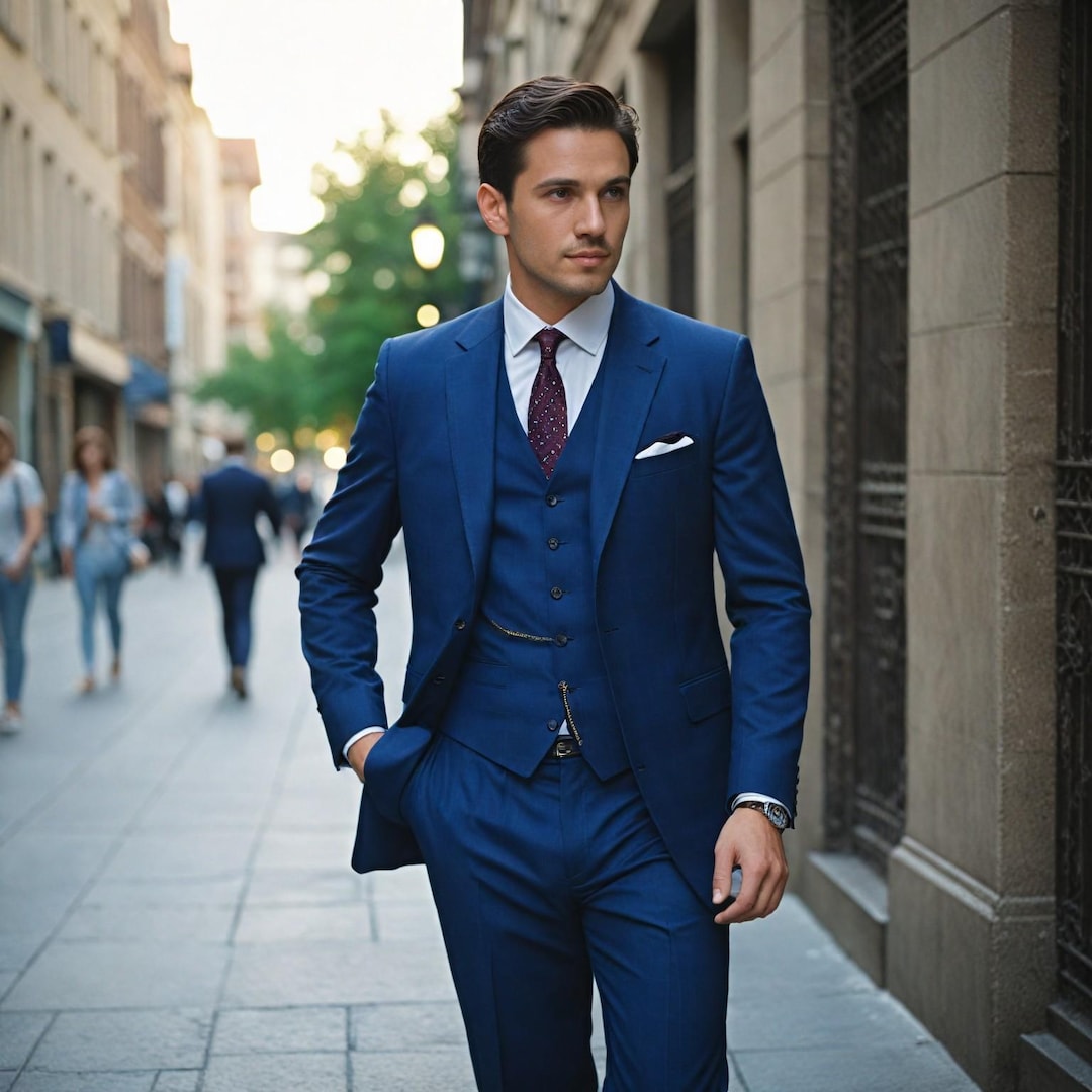 Classic Royal Blue Men's Three-piece Suit | Slim-fit Tailored Design ...