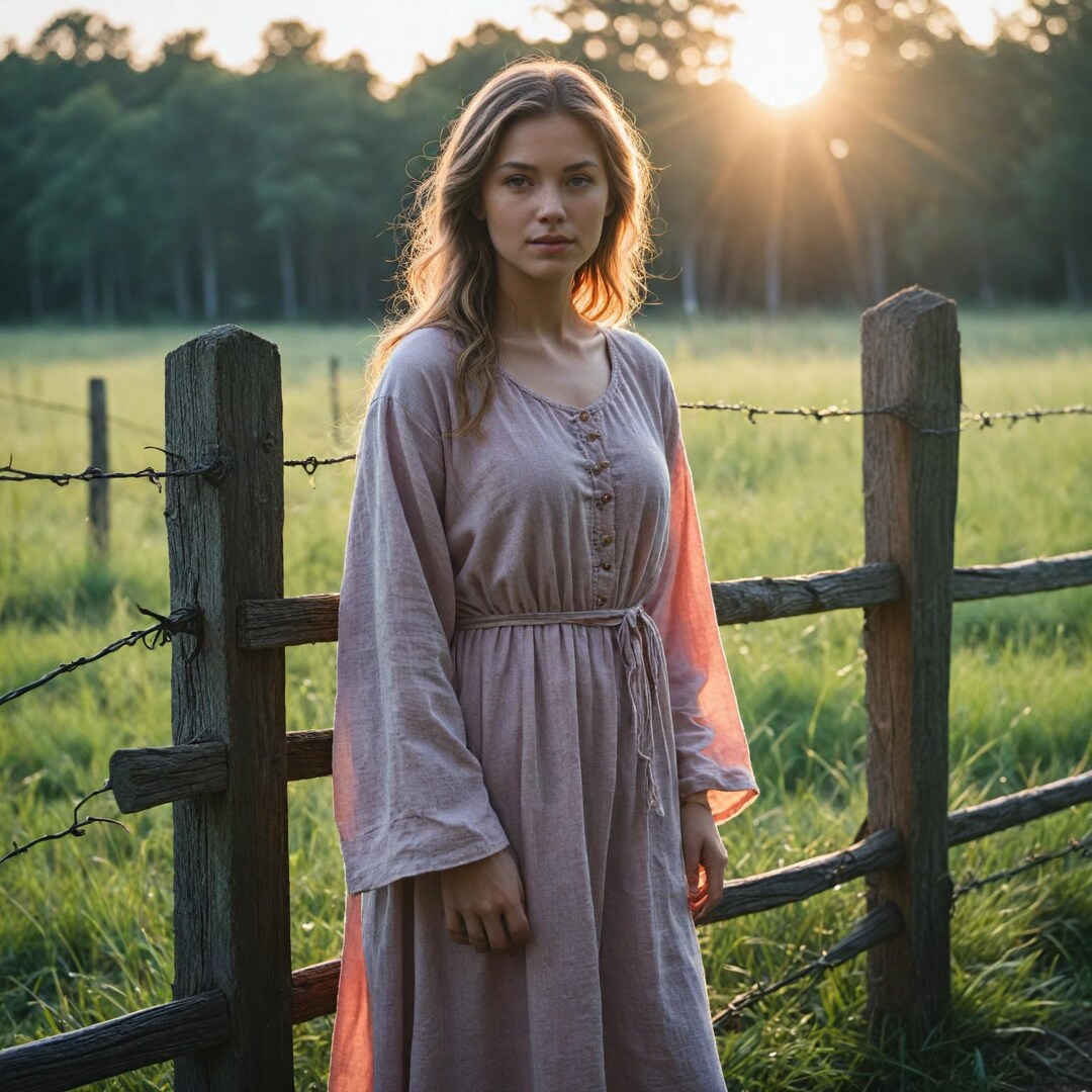 Medieval Pink Dress for Women's Cottagecore Buttoned Midi Dress Flowy ...