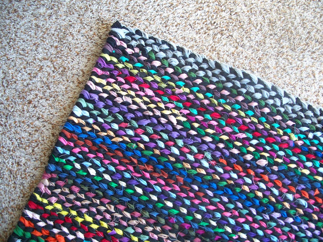 Twined Rag Rug, 24"x35" ~ Black Magic ~ Black & Multicolor ~ Reversible ...