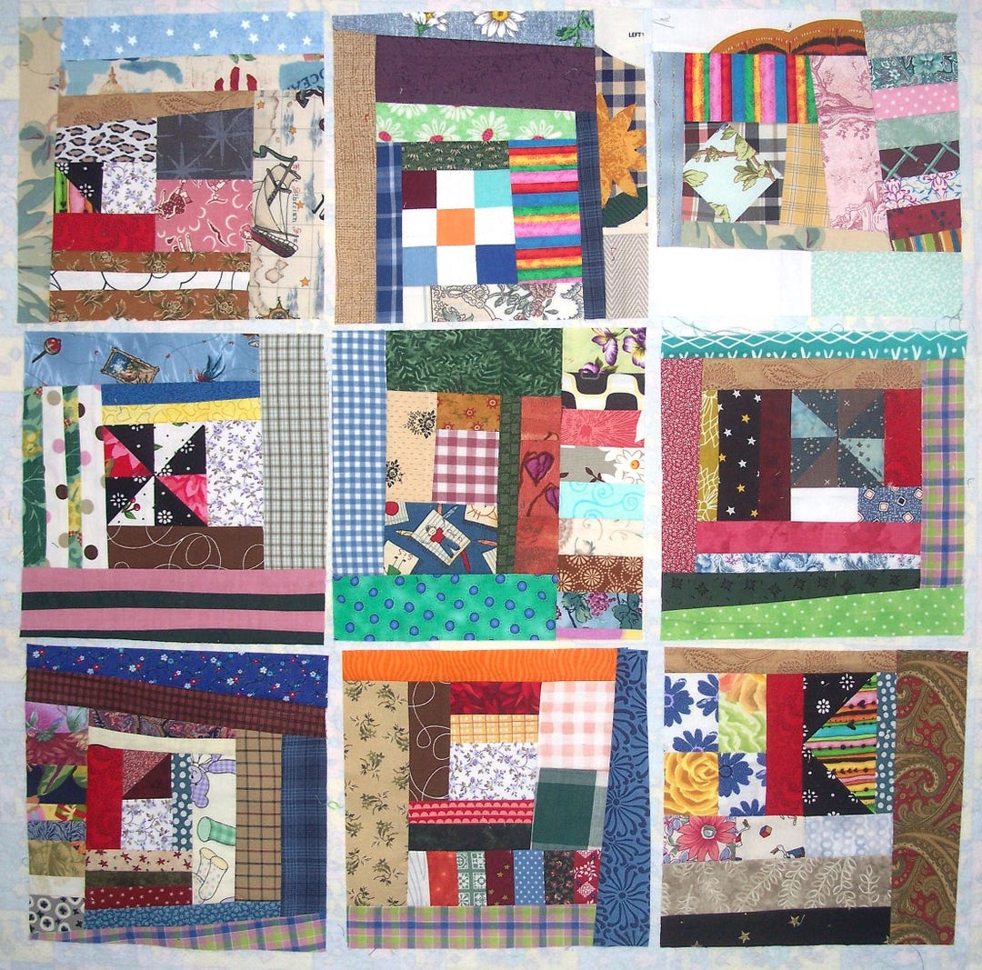 Crazy Scrap Quilt Blocks Crumb / Slab Technique 8.5 Set of 10 Blocks - Etsy