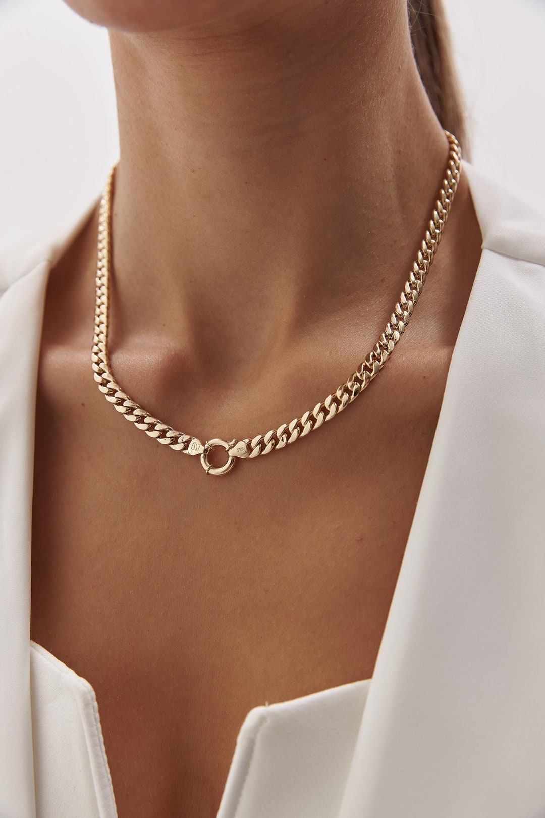 14K Gold Cuban Link Chain, 14k Real Gold Cuban Curb Link Chain Necklace ...