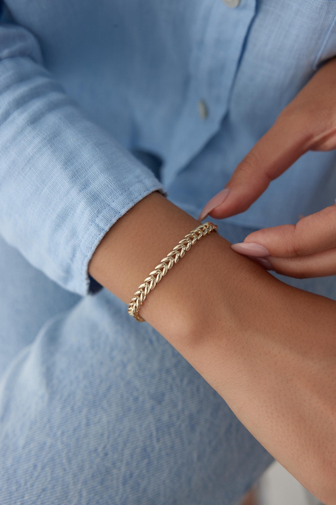 14k Solid Gold Wheat Design Bracelet, 14k Gold Wheat Chain Anklet ...