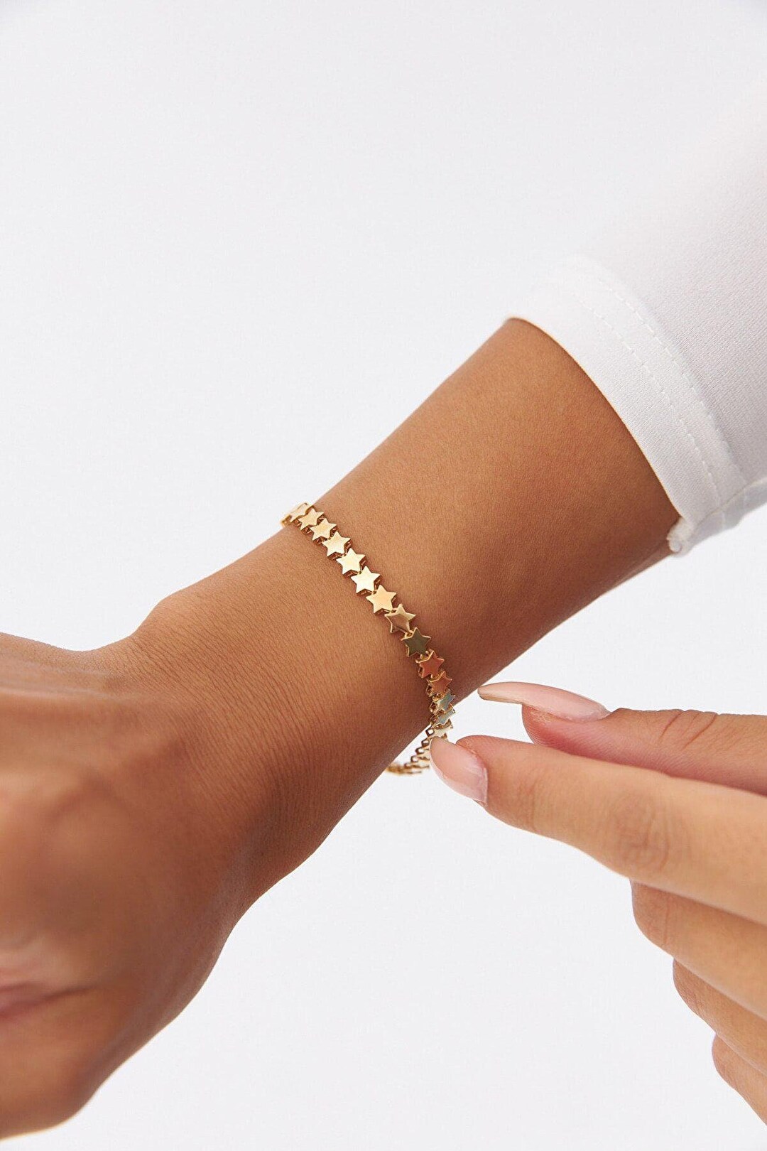 14K Gold Multi Stars Chain Link Bracelet, Gold Star Bracelet ...