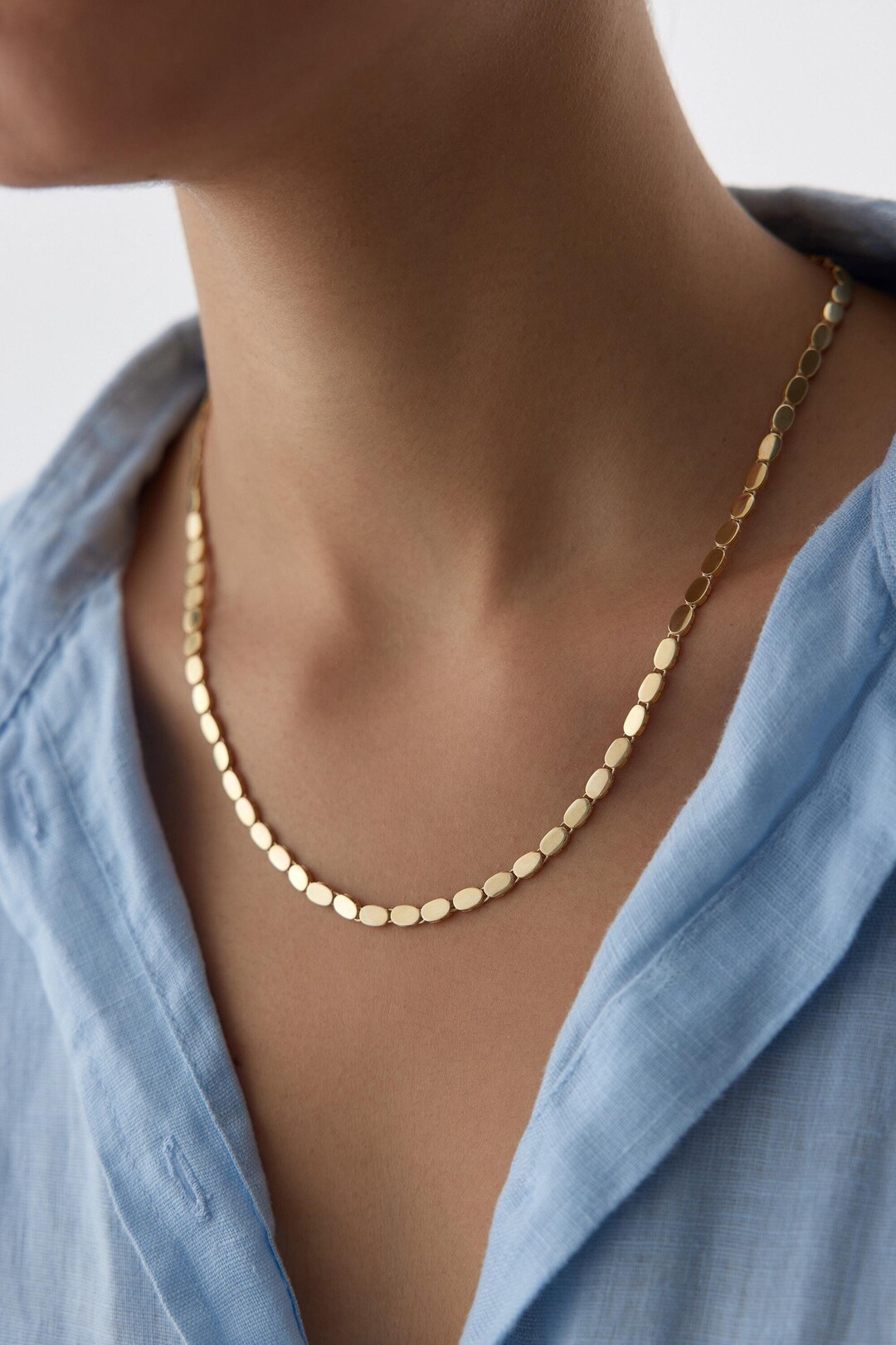 14K Gold Cube Link Chain Necklace, Solid Gold Necklace 14k Gold, Real ...