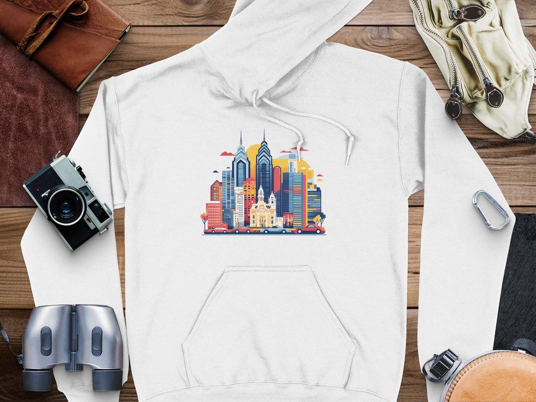 Philadelphia Skyline Hoodie, Cityscape Graphic Pullover, Urban Art ...