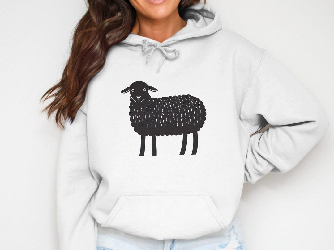 Cute Black Sheep Hoodie, Stylish Animal Print Hoodie, Cozy Warm Hoodie ...