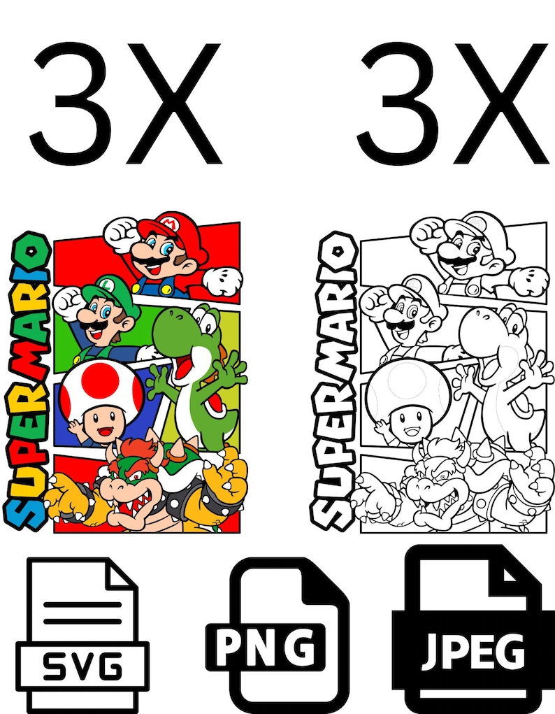 Super Mario Bros Bundle SVG, PNG, JPG, Póster de Mario, Archivos ...