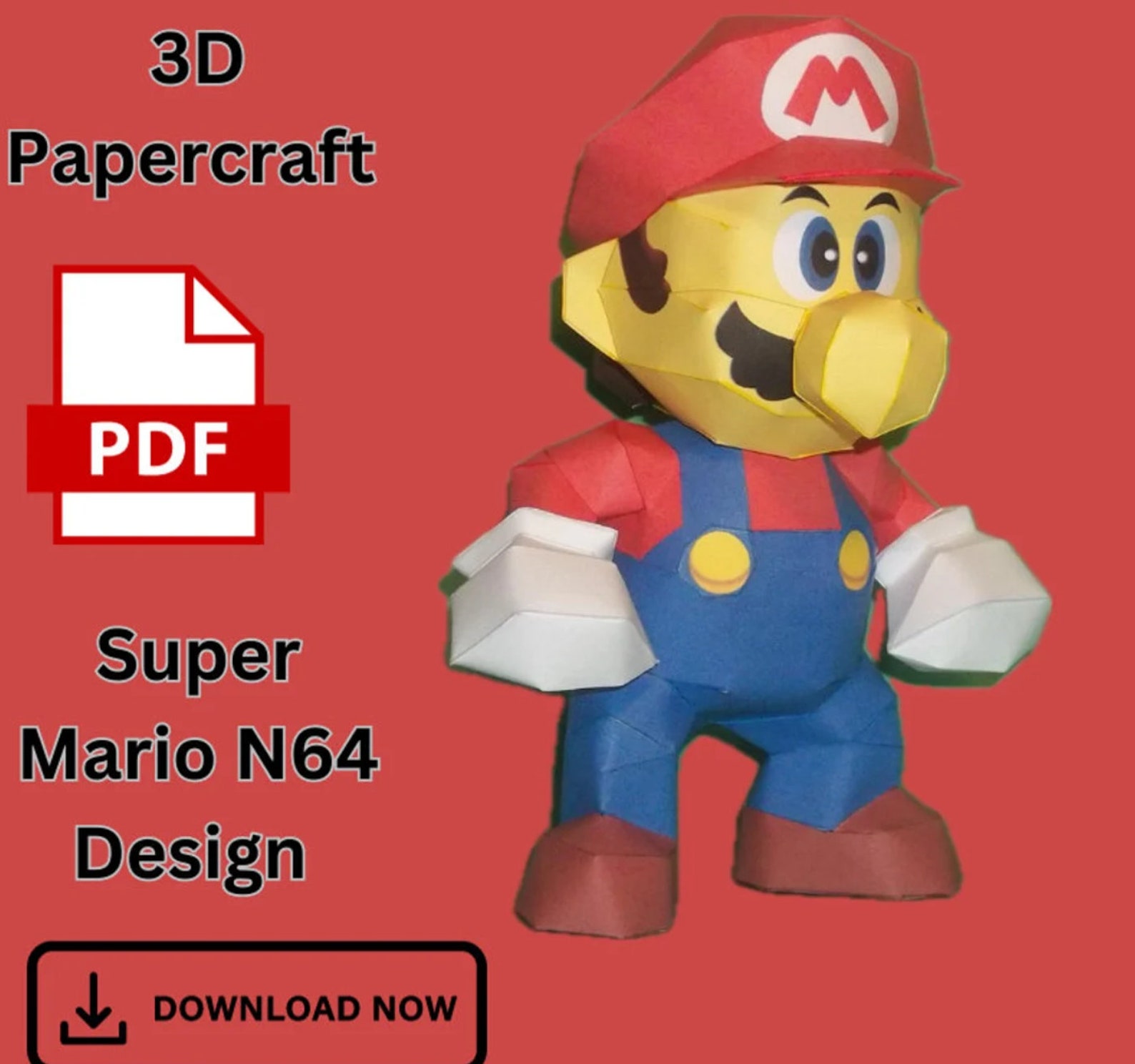 Super Mario N64 Papercraft 3D, Pepakura PDF Template File, Polygonal ...