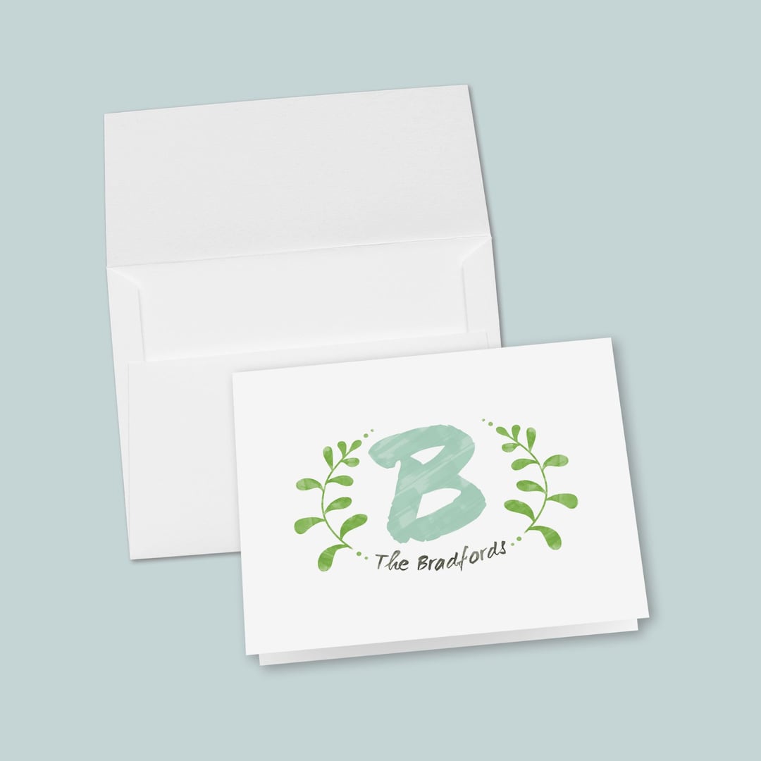 Personalized Folded Notes Watercolor Initial | Custom Folded Note Cards ...