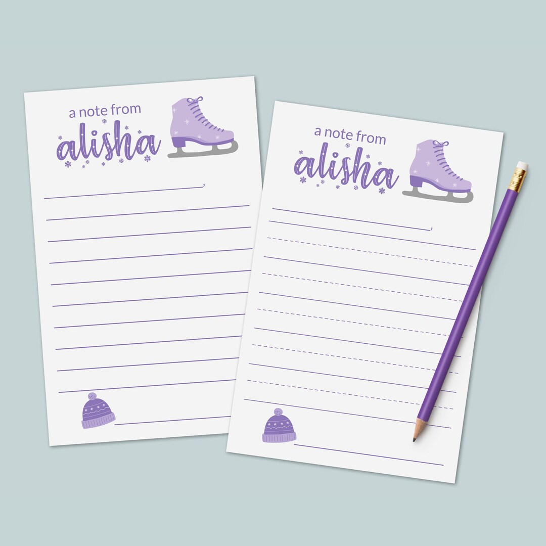 Personalized Lined Letter Writing Paper for Kids | Ice Skating ...