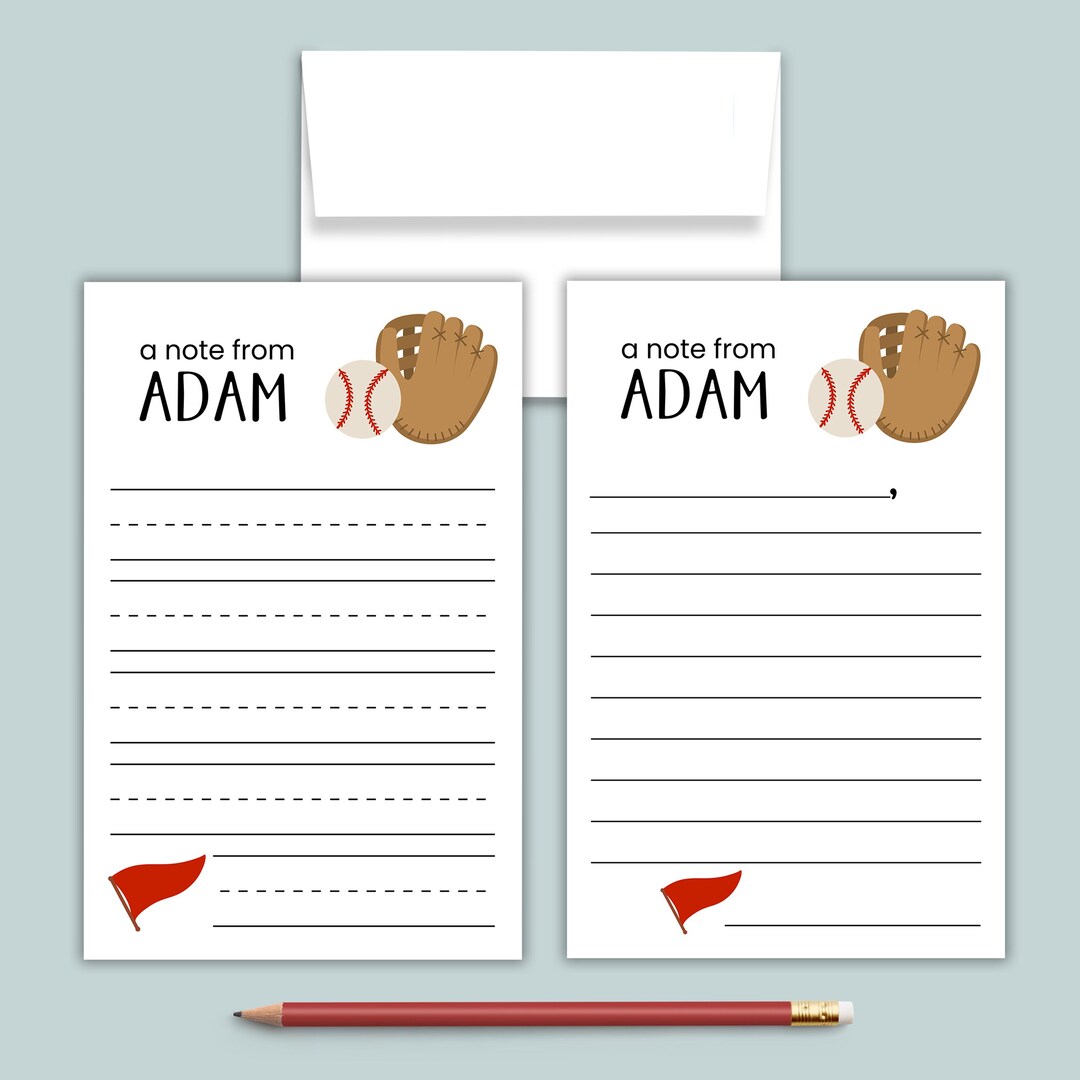 Personalized Baseball Stationery Letter Template Set: Lined Letter ...