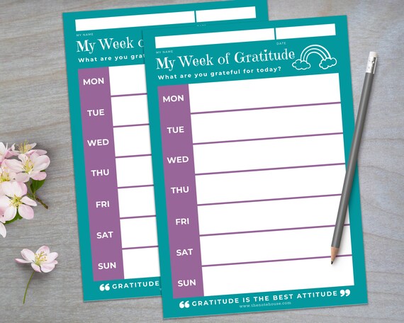 INSTANT DOWNLOAD Weekly Gratitude Journal Chart for Kids | Etsy