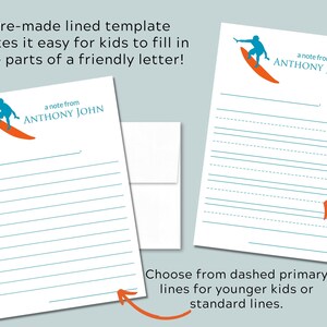 Personalized Lined Letter Writing Paper for Kids Surfer Stationery Set ...