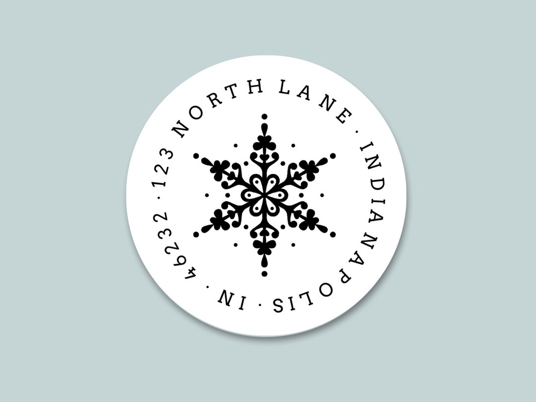 Personalized Elegant Snowflake Round Address Label | Personalized Round ...