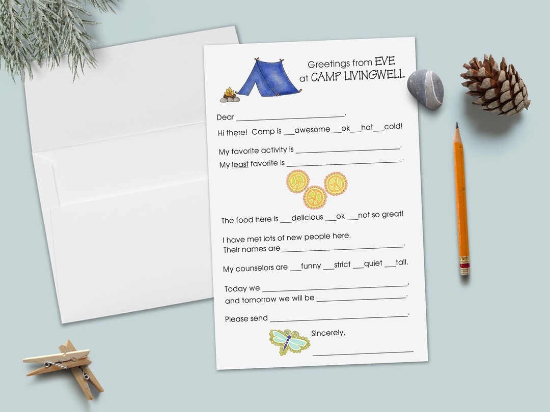 Personalized Fill-in-the-blank Camp Stationery | Peace, Dragonfly, Tent ...