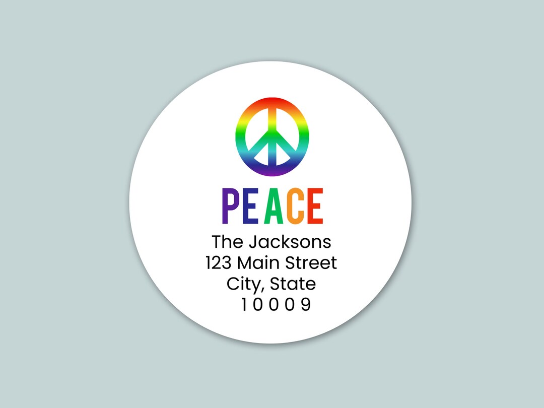 Personalized Round Return Address Label | Peace Rainbow Round Address ...