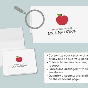 Personalized Teacher Appreciation Gift Red Apple Note Cards Custom ...