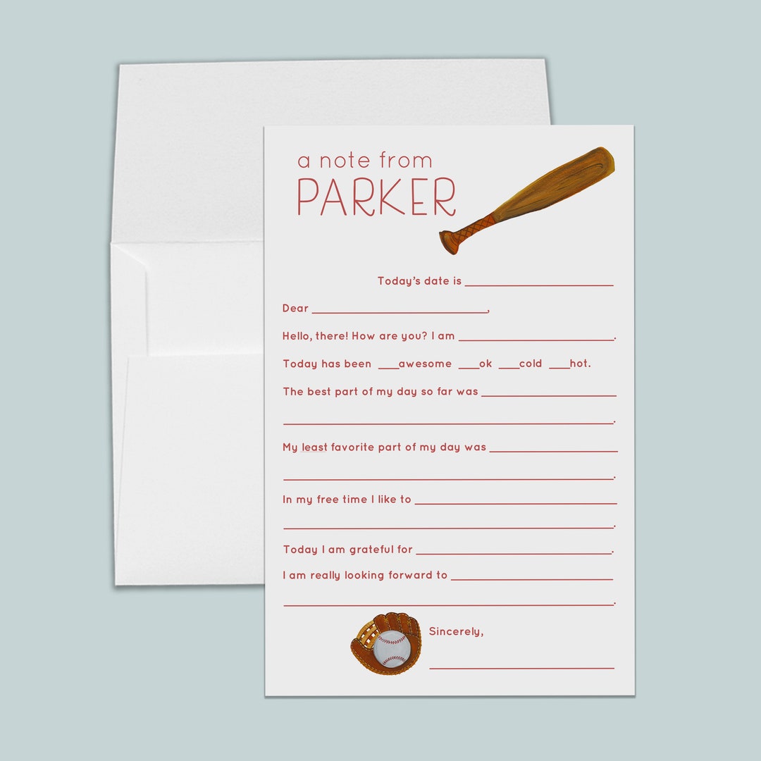 Personalized Fill in the Blank Notes for Kids | Baseball Fill in the ...