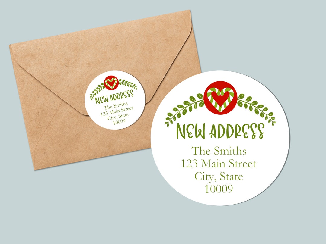 Personalized New Address Sticker Christmas Candy Cane Heart - Etsy