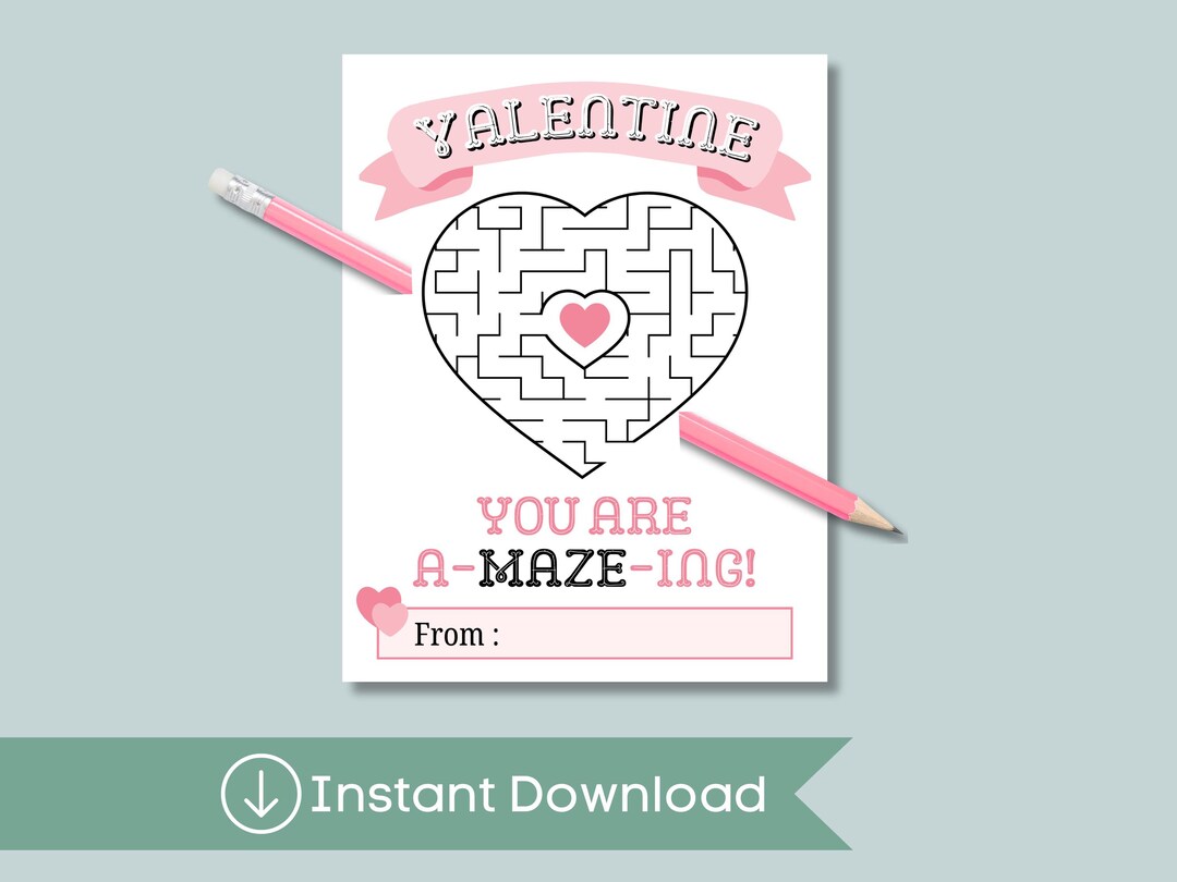 Maze Valentine Cards: Printable DIY Kids' Valentine (digital Download ...