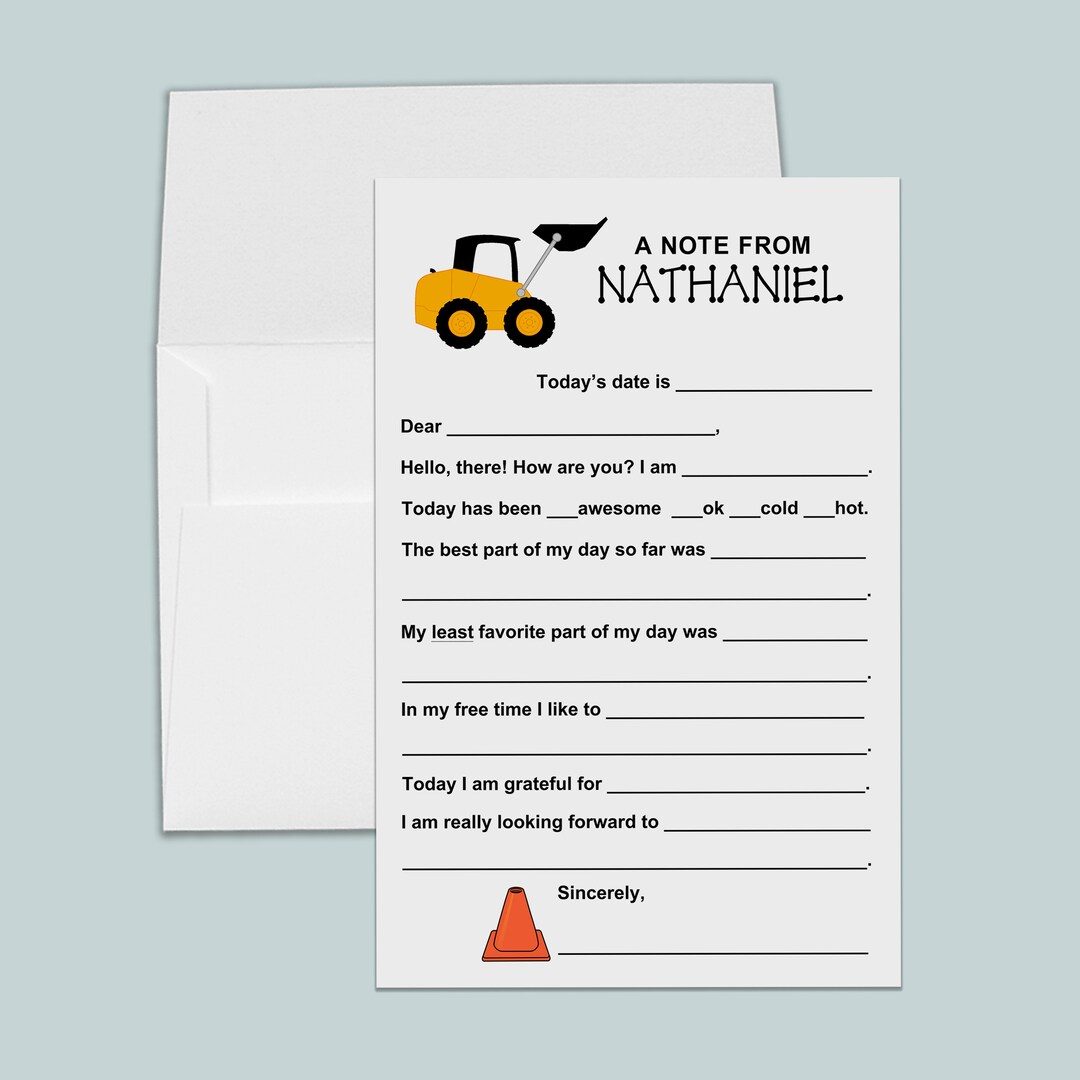 Personalized Fill in the Blank Notes for Kids | Kids Construction Fill ...