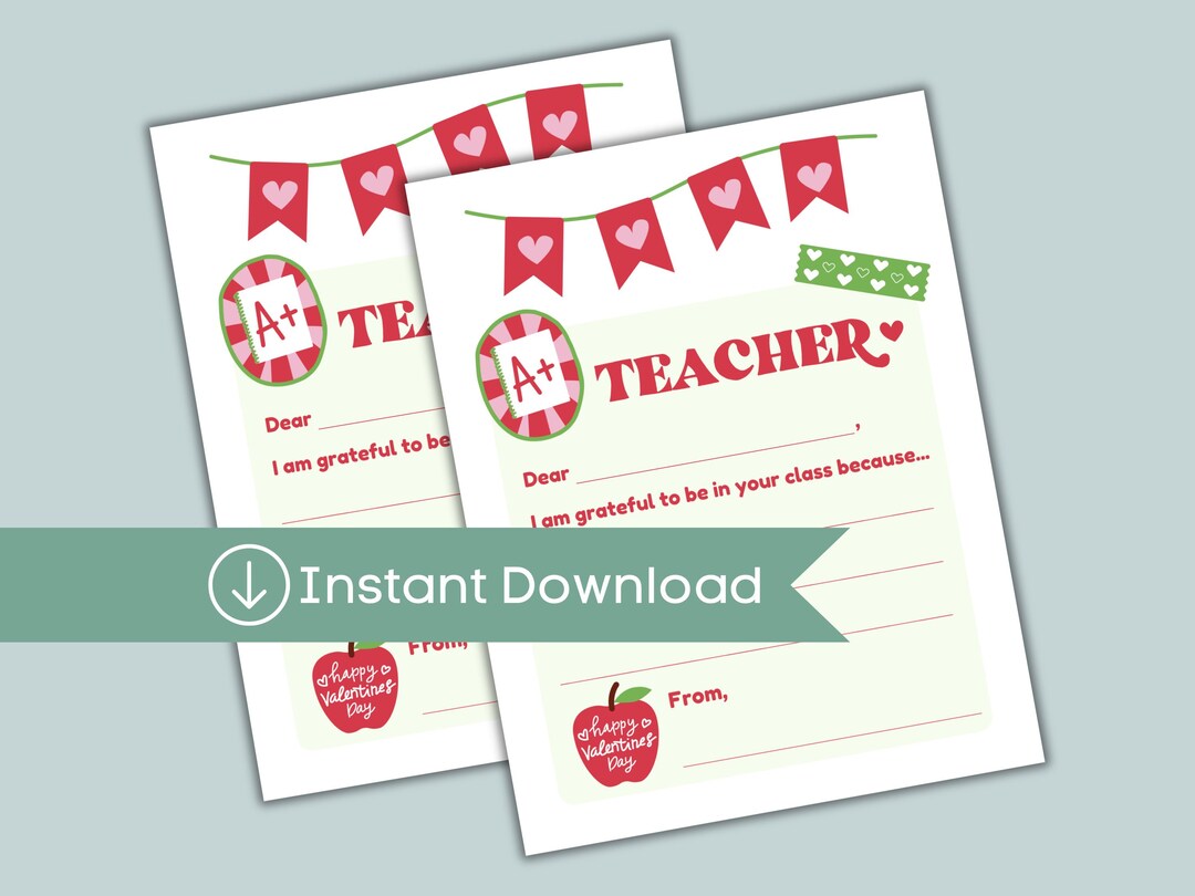Printable Teacher Valentine | Valentine's Day Teacher Gift | Instant ...