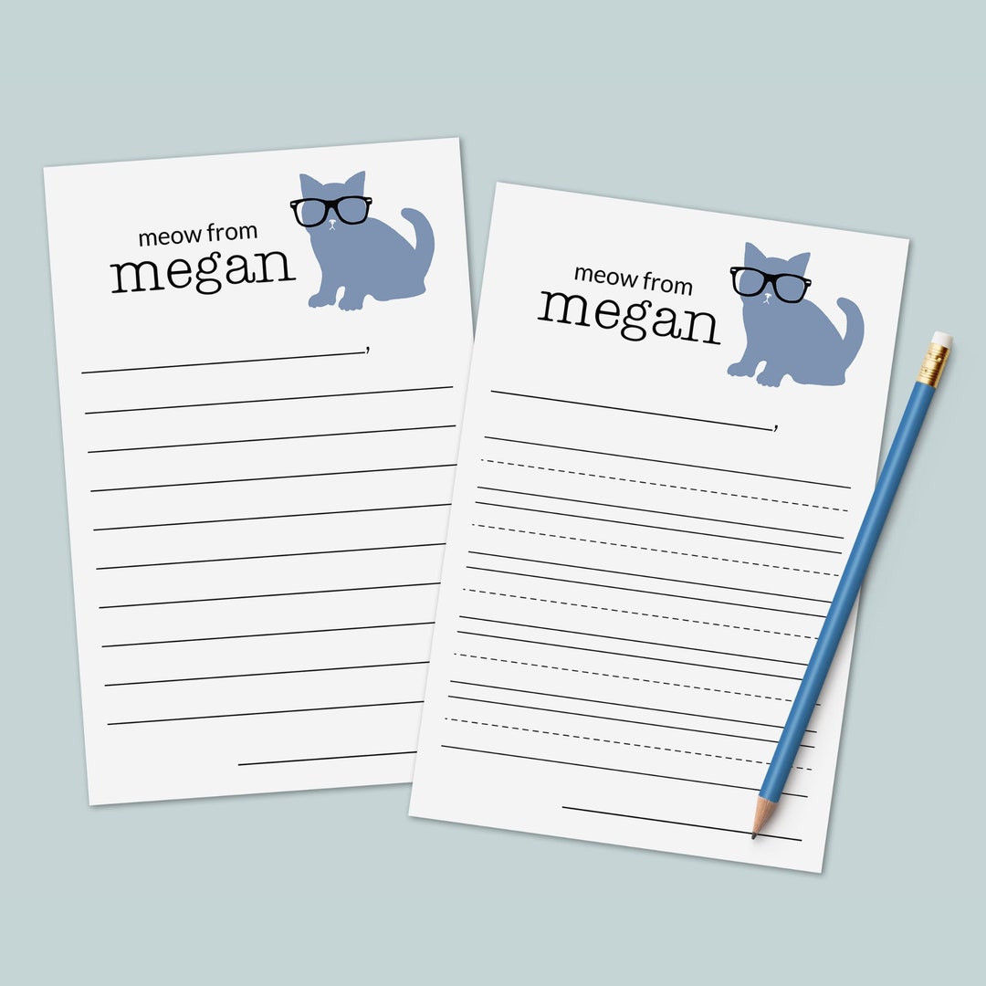 Personalized Lined Cat Note Paper | Lined Letter Writing Paper for Kids ...