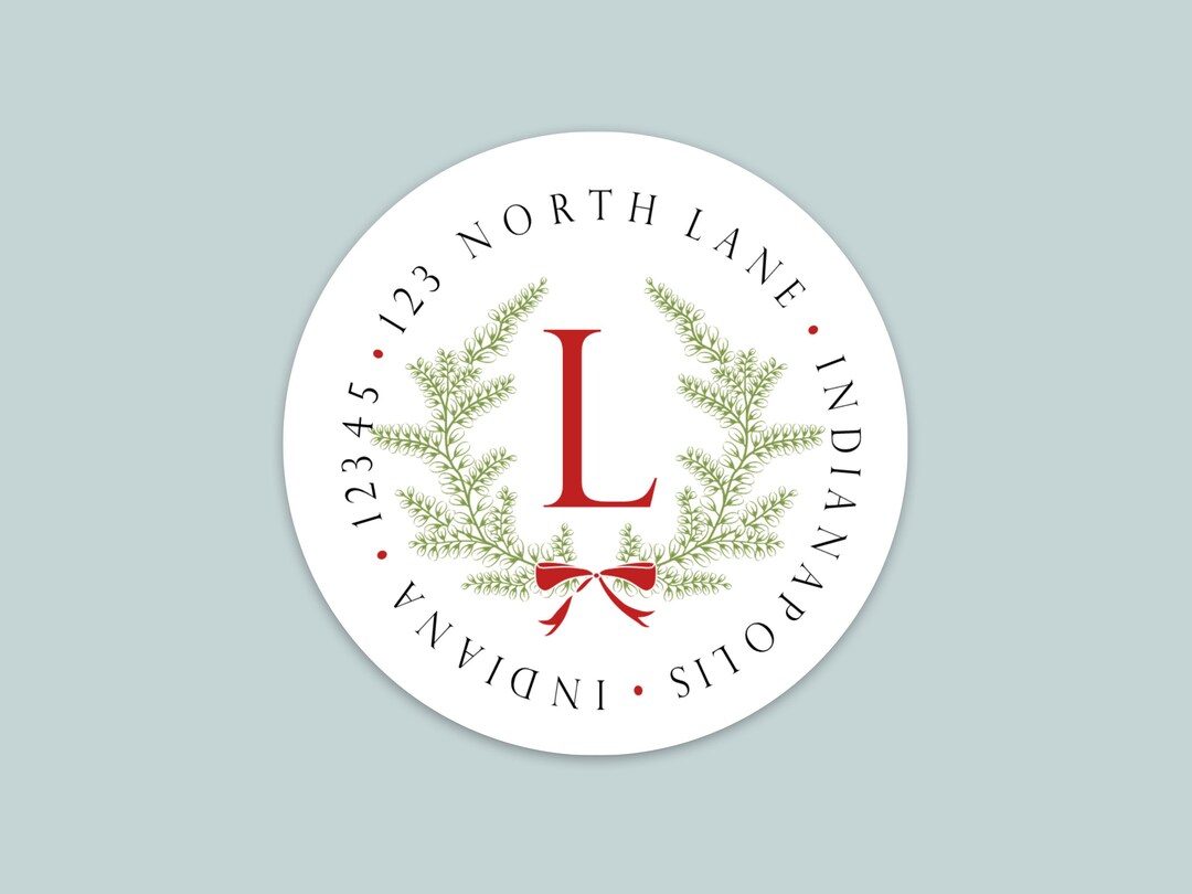 Personalized Christmas Wreath Round Address Labels - Etsy