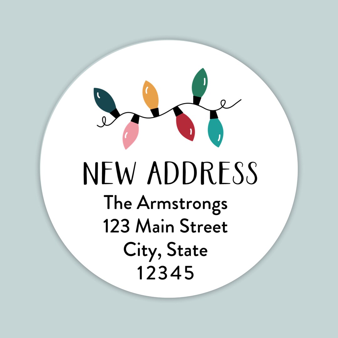 Personalized New Address Sticker: Christmas Lights Moving Announcement ...