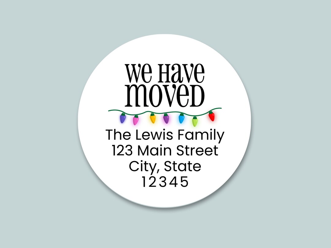 Personalized New Address Sticker | Colorful Christmas Lights Round ...