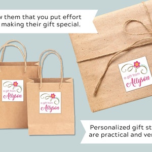 Personalized Gift Stickers | Flower Doodle Custom Gift Label ...