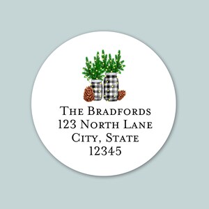 Personalized Holiday Return Address Sticker | Buffalo Plaid Mason Jars ...