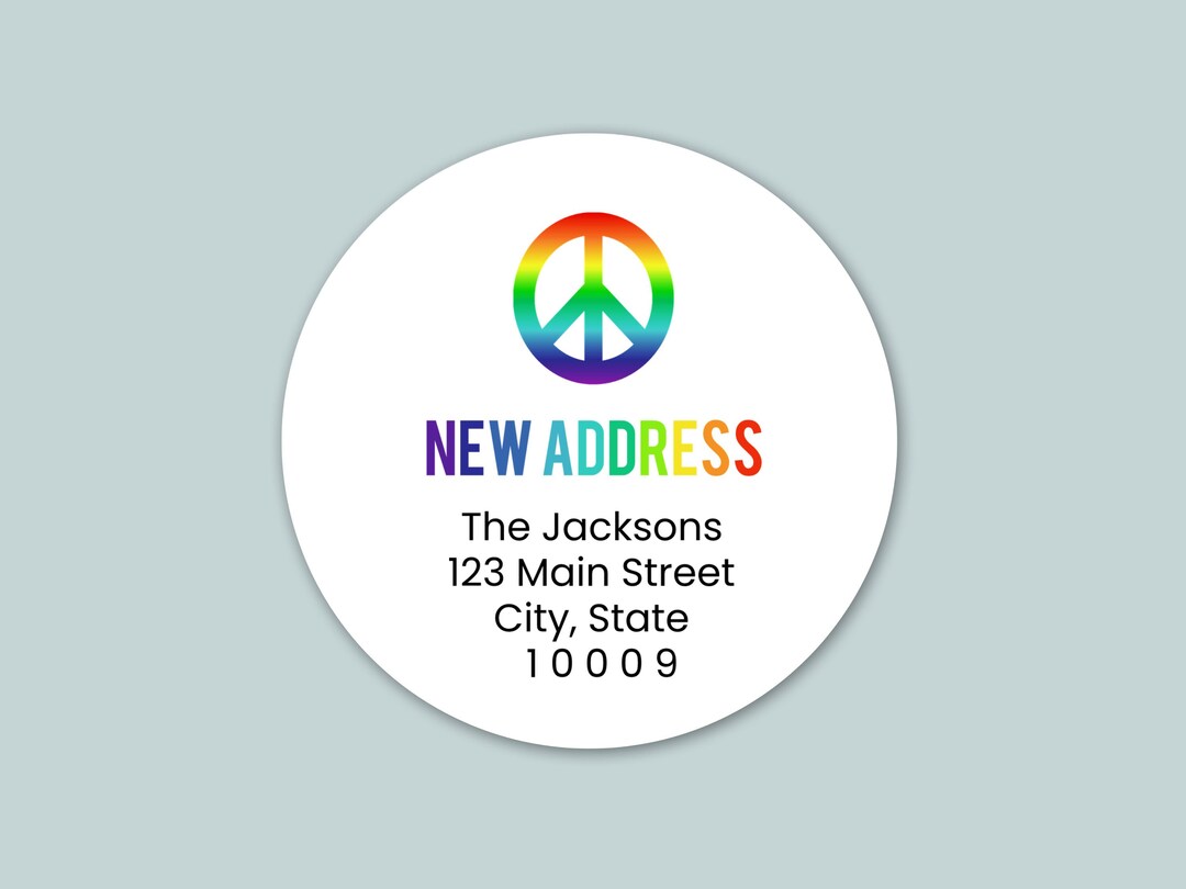 Personalized New Address Sticker: Rainbow Peace Sign Label - Etsy