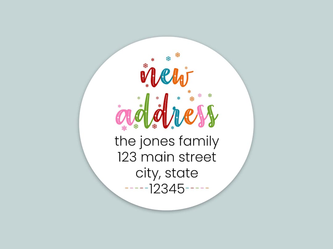 Personalized New Address Sticker | Colorful Snowflakes Round Address ...