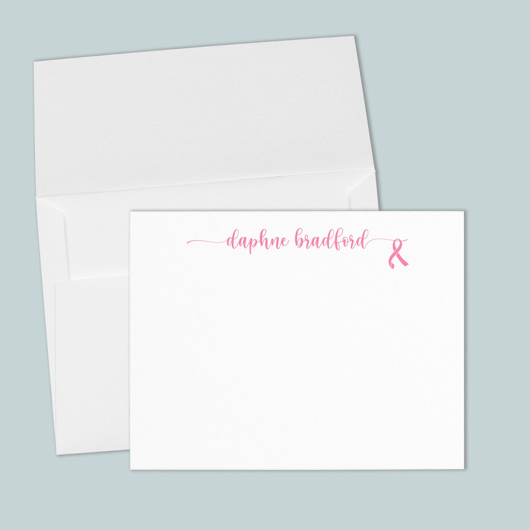 Personalized Pink Ribbon Note Cards: Breast Cancer Awareness Stationery ...