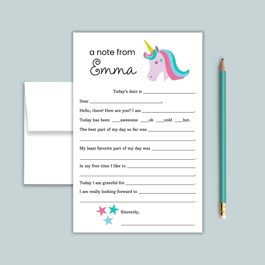 Personalized Unicorn Stationery Letter Template Set: Fill-in Holiday ...
