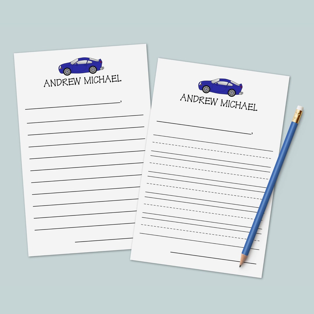 Personalized Sports Car Stationery: Lined Note Paper for Kids - Etsy