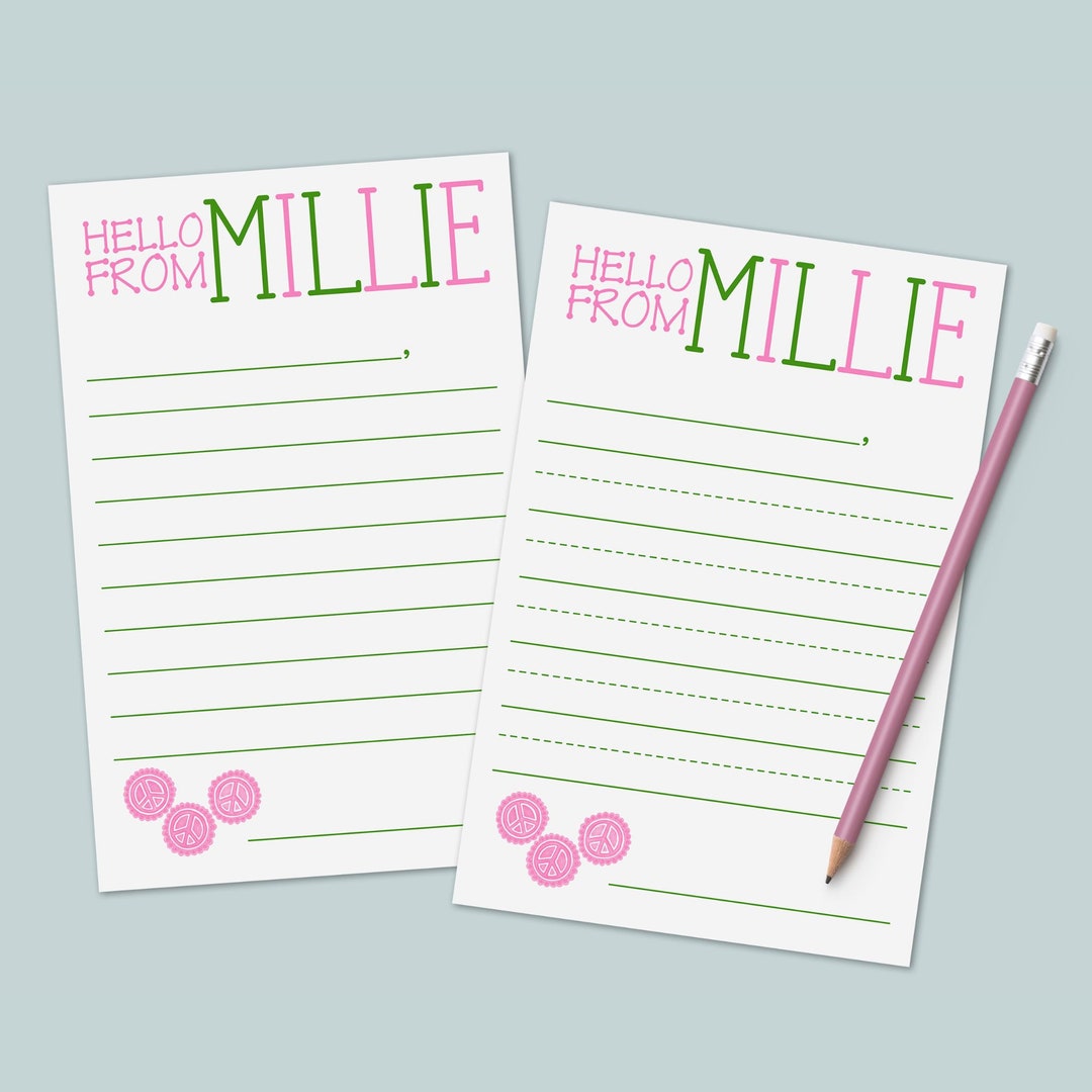 Personalized Lined Letter Writing Paper for Kids | Peace Signs ...
