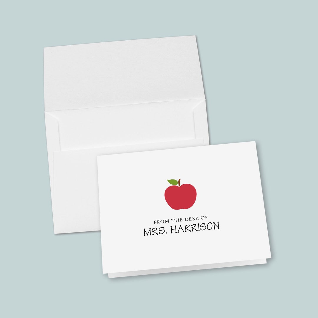 Personalized Teacher Appreciation Gift | Red Apple Note Cards | Custom ...