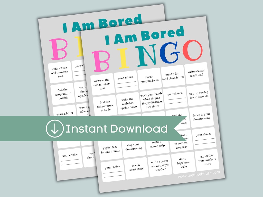 Print From Home Bingo for Kids | INSTANT DOWNLOAD | I'm Bored Bingo for ...