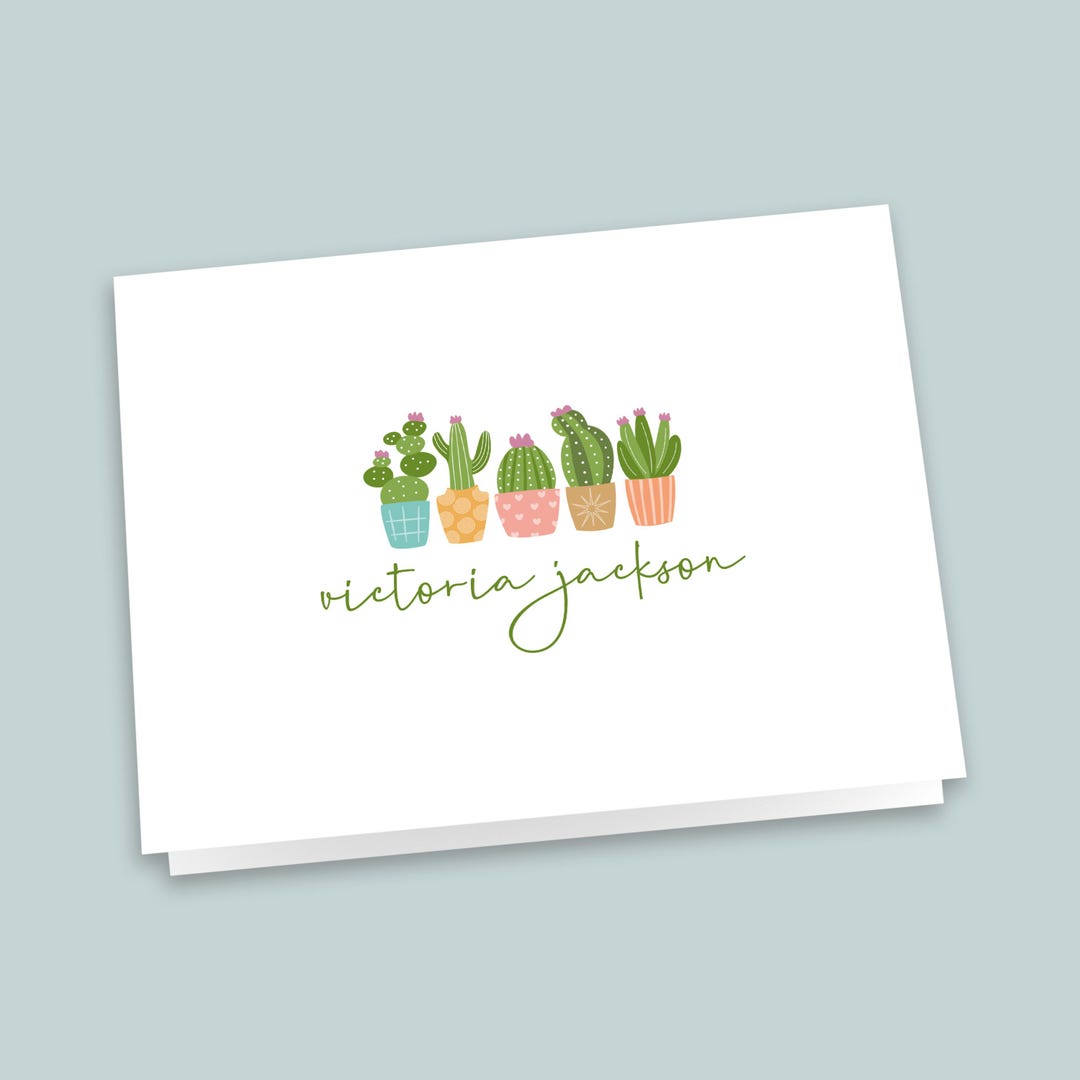 Personalized Folded Note Cards | Succulents Custom Stationery | Custom ...