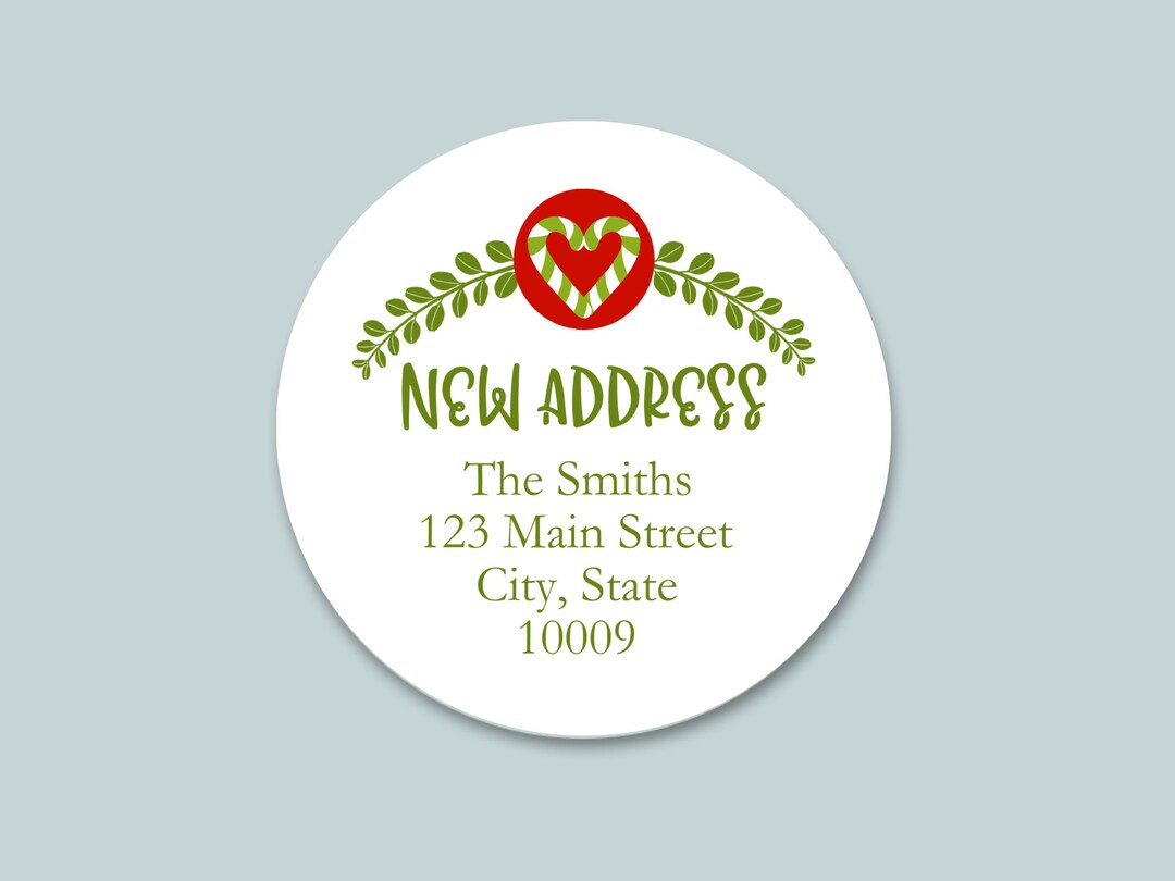 Personalized New Address Sticker | Christmas Candy Cane Heart Round ...