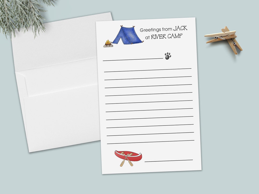 Personalized Lined Camp Stationery for Kids | Canoe, Tent, and Bear Paw ...