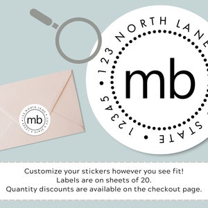 Personalized Round Return Address Label Modern Initials Round Address ...