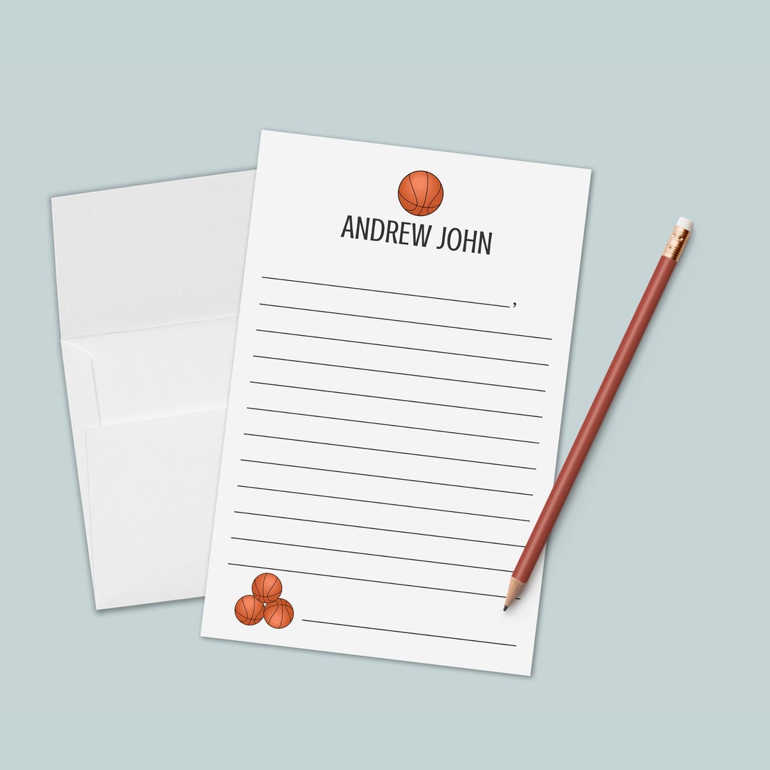 Personalized Lined Letter Writing Paper for Kids | Basketball Custom ...