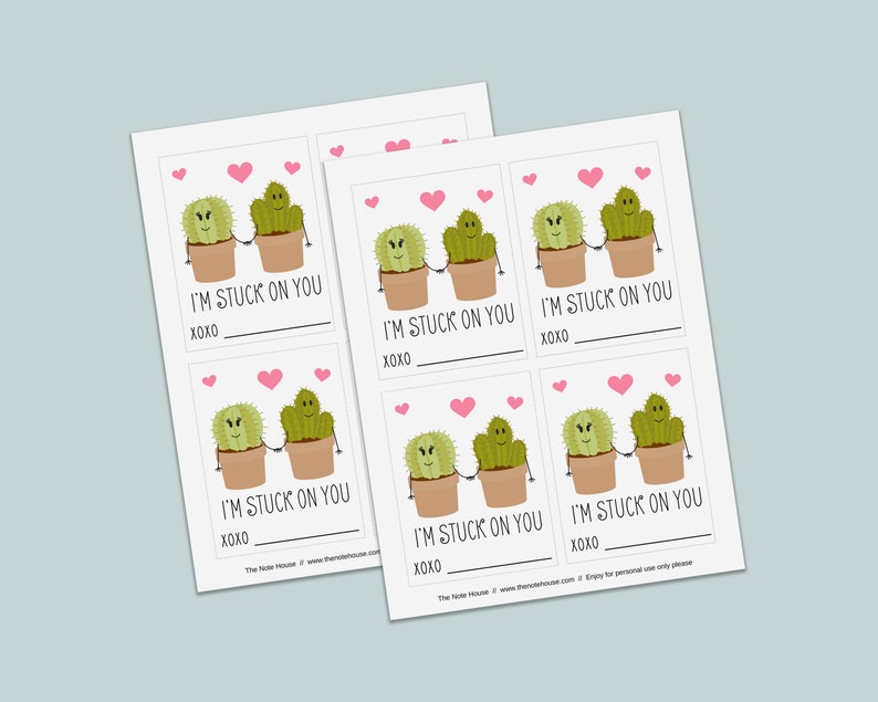 Cactus Valentine's Day Cards for Kids: 'stuck on You' (digital Download ...